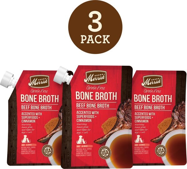 MERRICK Beef Bone Broth Grain-Free Wet Dog & Cat Food Topper, 16-oz ...