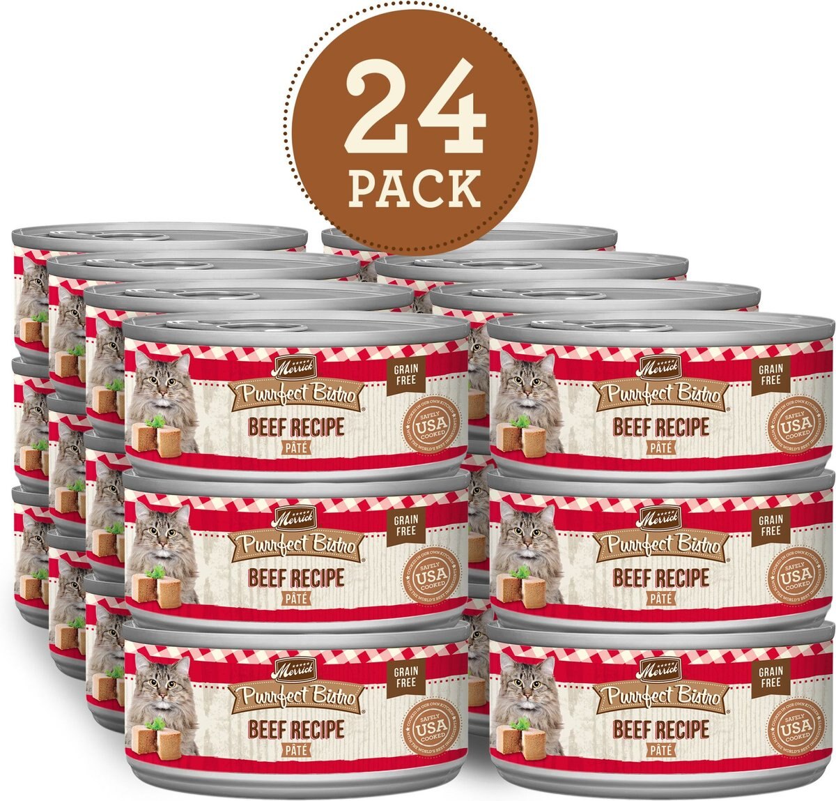 MERRICK Purrfect Bistro Beef Pate Grain-Free Canned Cat Food, 3-oz ...