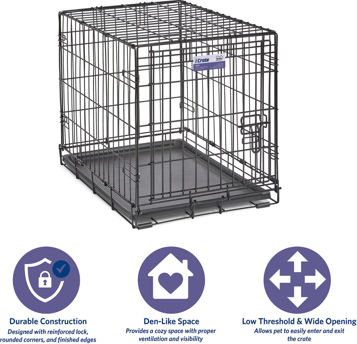 MIDWEST iCrate Fold & Carry Single Door Collapsible Wire Dog Crate, 24 ...