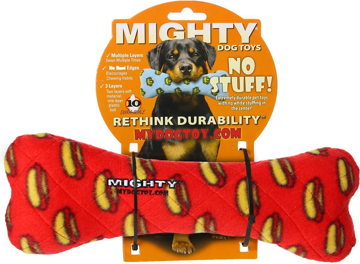 MIGHTY Bone Squeaky Plush Dog Toy, Red - Chewy.com