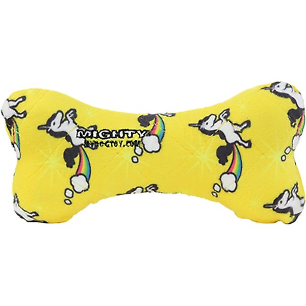 MIGHTY Bone Squeaky Plush Dog Toy, Yellow - Chewy.com