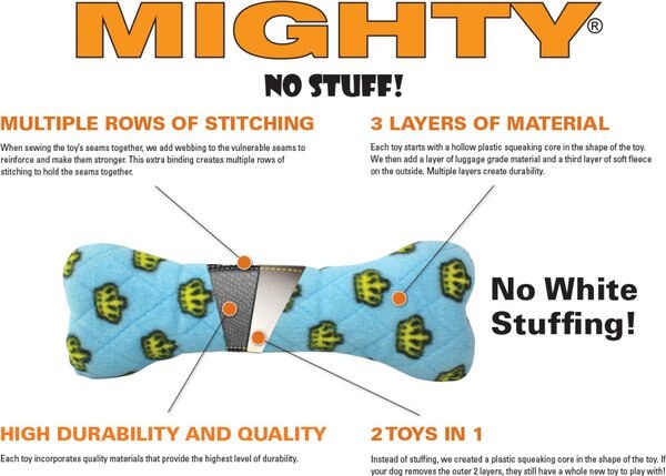 MIGHTY Bone Squeaky Plush Dog Toy, Yellow - Chewy.com