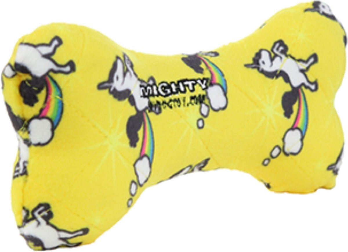 MIGHTY Bone Squeaky Plush Dog Toy, Yellow - Chewy.com