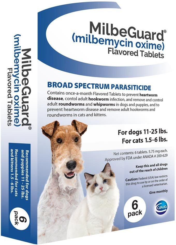 MILBEGUARD Flavored Tablets for Dogs, 11 -25 lbs, and for Cats, 1.5 - 6 ...