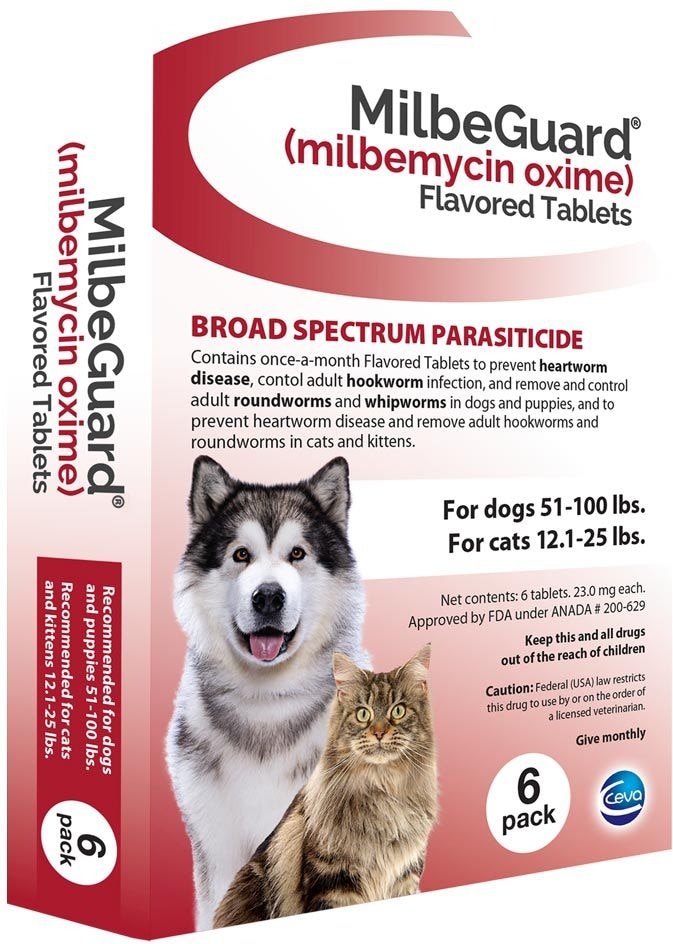 MILBEGUARD Flavored Tablets for Dogs, 51 - 100 lbs, and for Cats, 12.1 ...
