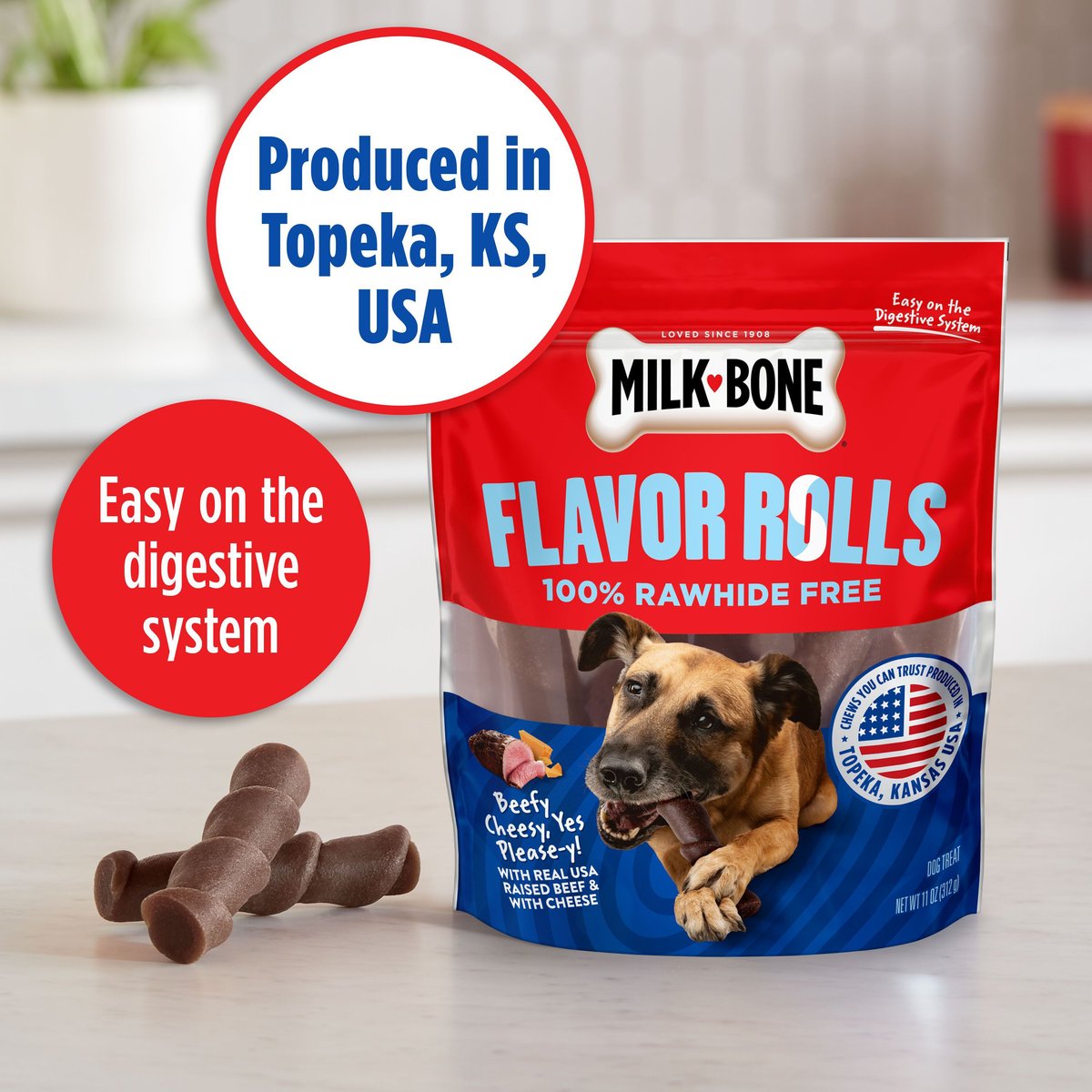 MILK-BONE Flavor Rolls Beefy Cheesy, Yes Please-y! Rawhide Free with ...