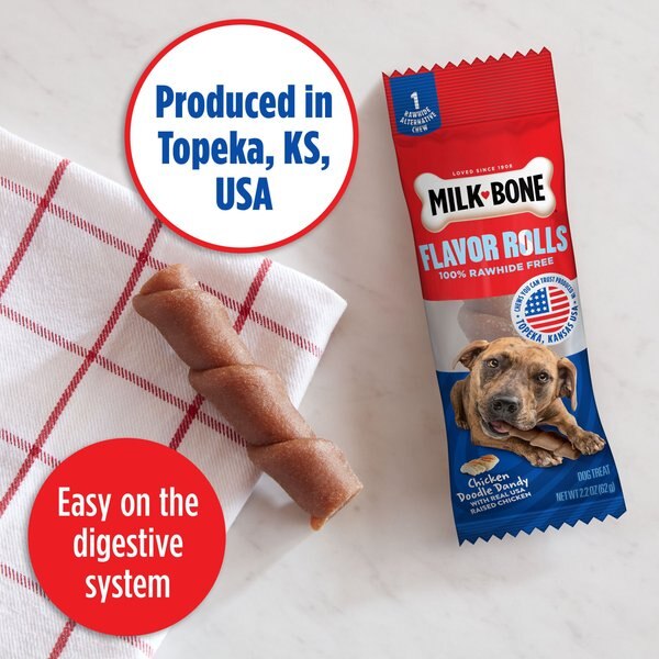 MILK-BONE Flavor Rolls Chicken Doodle Dandy Rawhide Free with Chicken ...