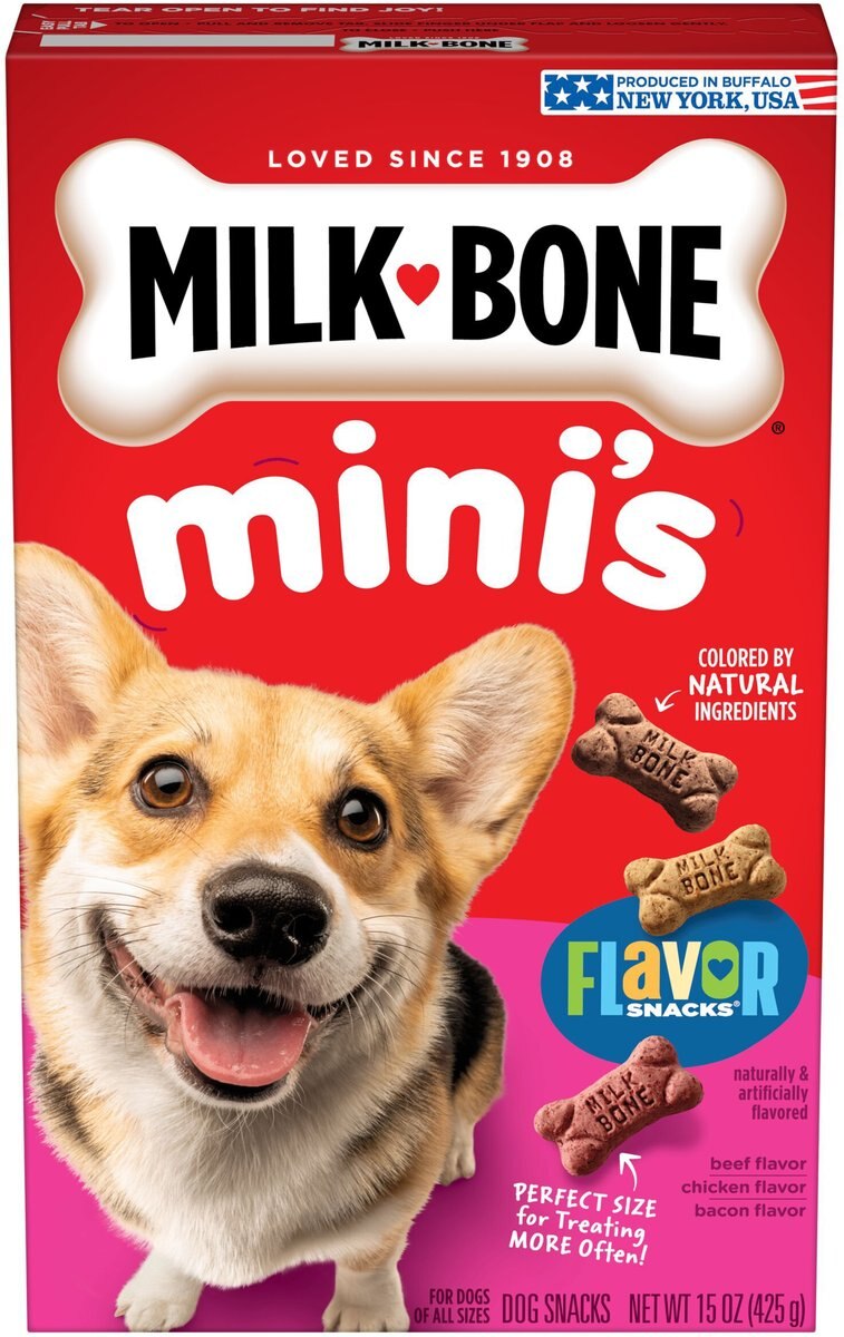 MILK-BONE Mini's Flavor Snacks Beef, Chicken & Bacon Flavored Biscuit ...