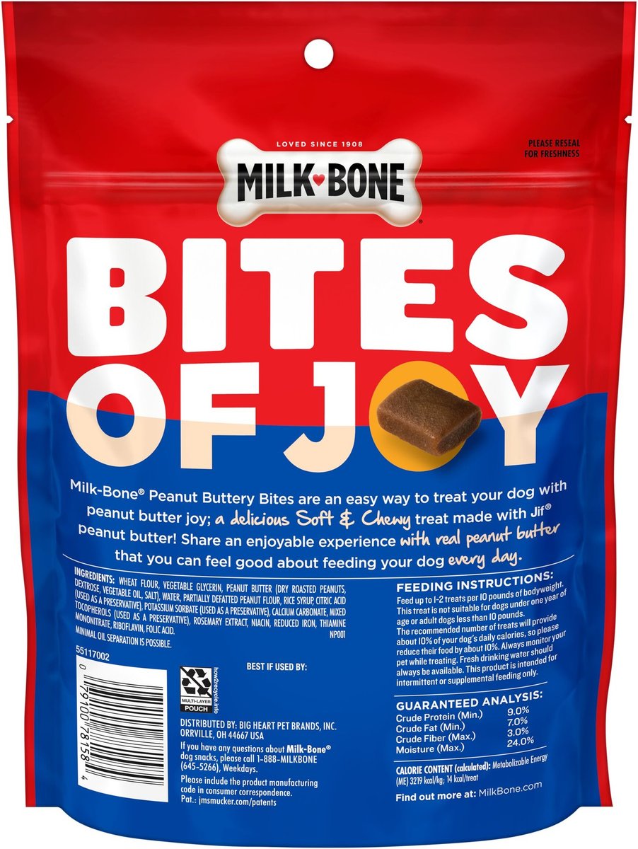 MILK-BONE Peanut Buttery Bites Jif Peanut Butter Soft & Chewy Dog ...