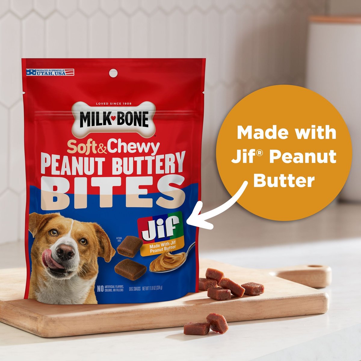 MILK-BONE Peanut Buttery Bites Jif Peanut Butter Soft & Chewy Dog ...