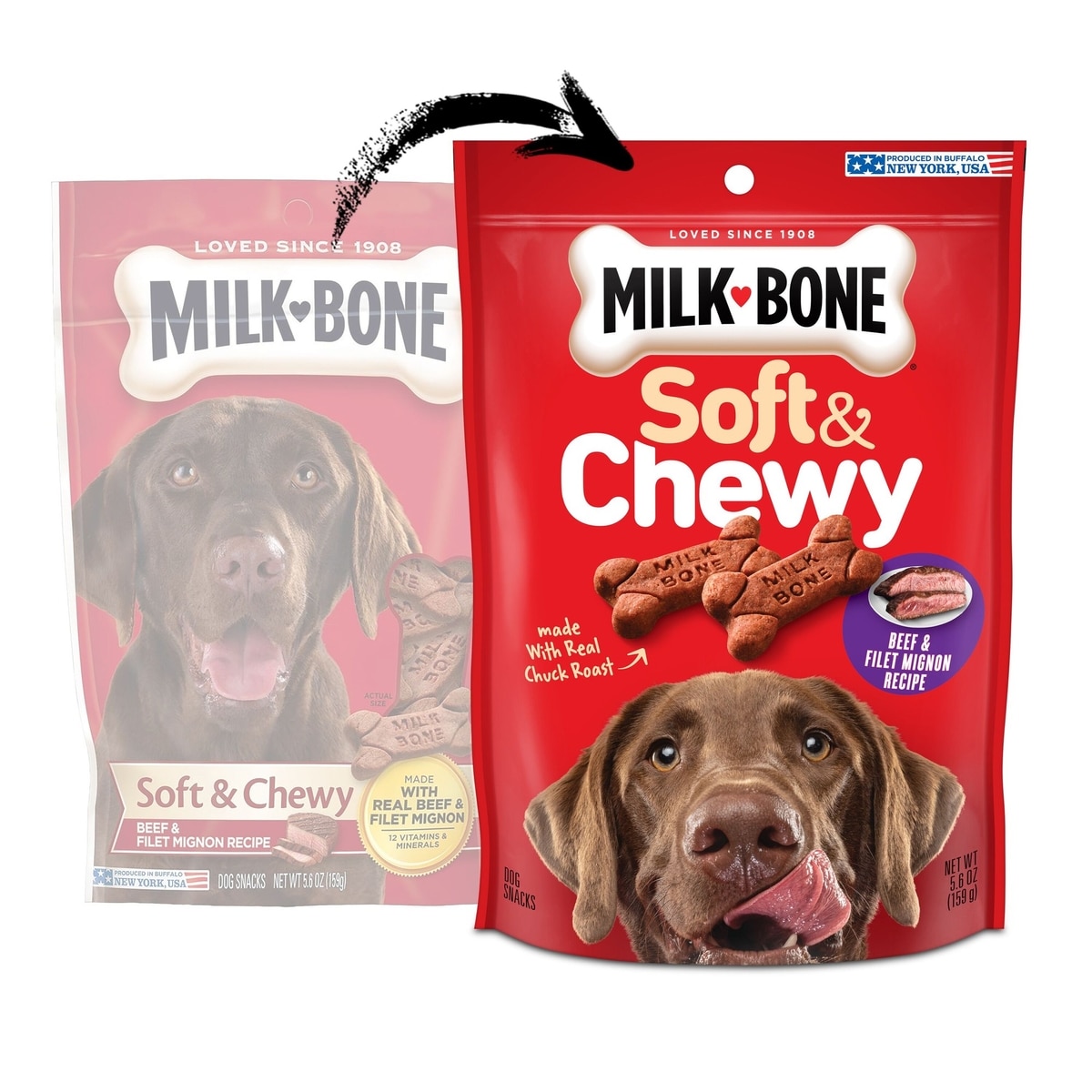 MILK-BONE Soft & Chewy Beef & Filet Mignon Recipe Chuck Roast Dog ...