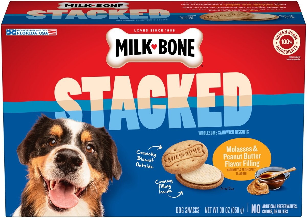 MILK-BONE Stacked Biscuits Molasses & Peanut Butter Flavor Dog Treats ...
