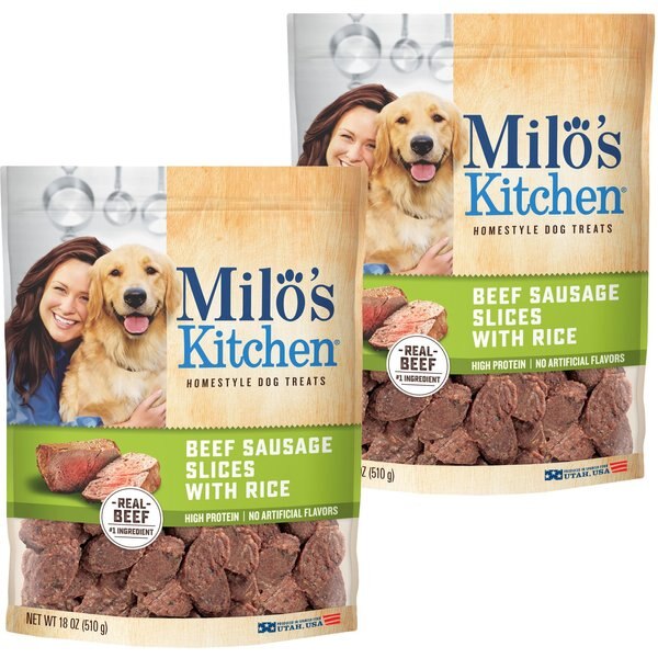 MILO'S KITCHEN Beef Sausage Slices with Rice Dog Treats, 18-oz bag ...