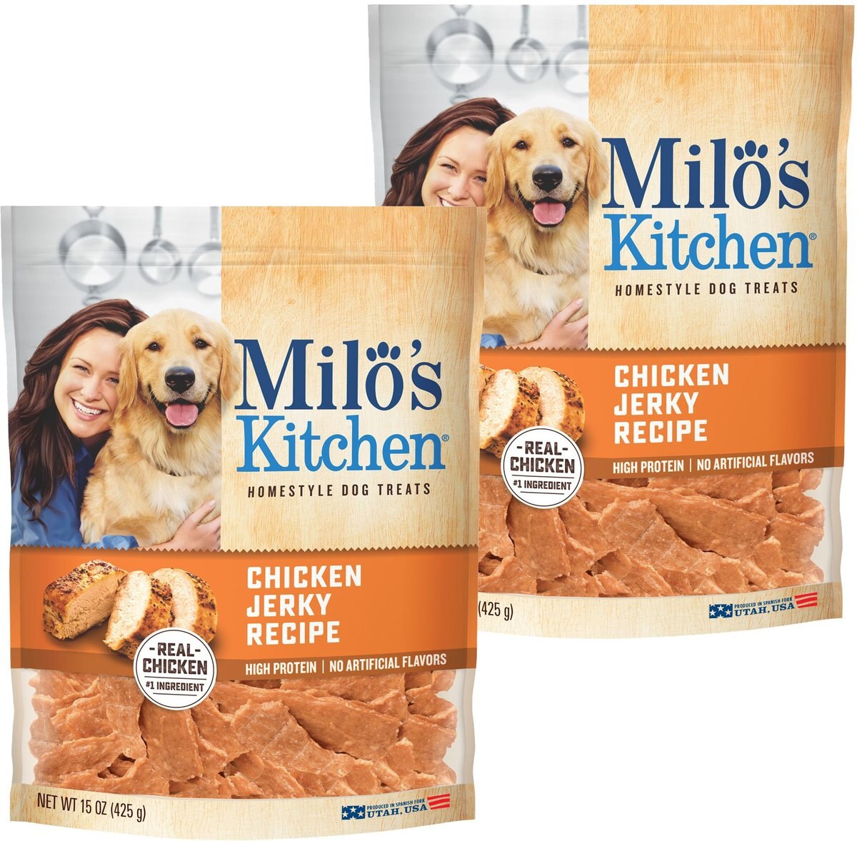 MILO'S KITCHEN Chicken Jerky Recipe Dog Treats, 15-oz bag, bundle of 2 ...