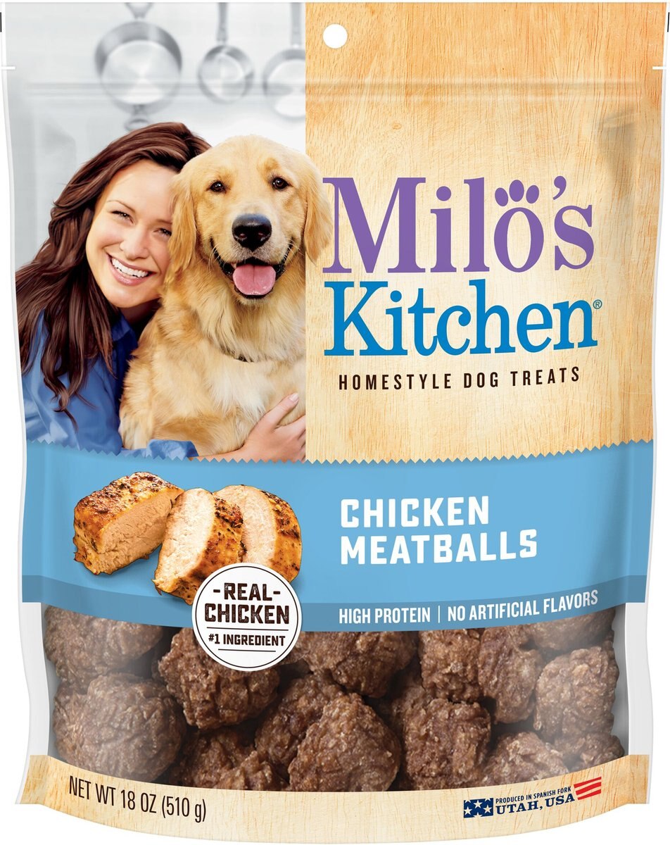 MILO'S KITCHEN Chicken Meatballs Dog Treats, 18-oz bag - Chewy.com