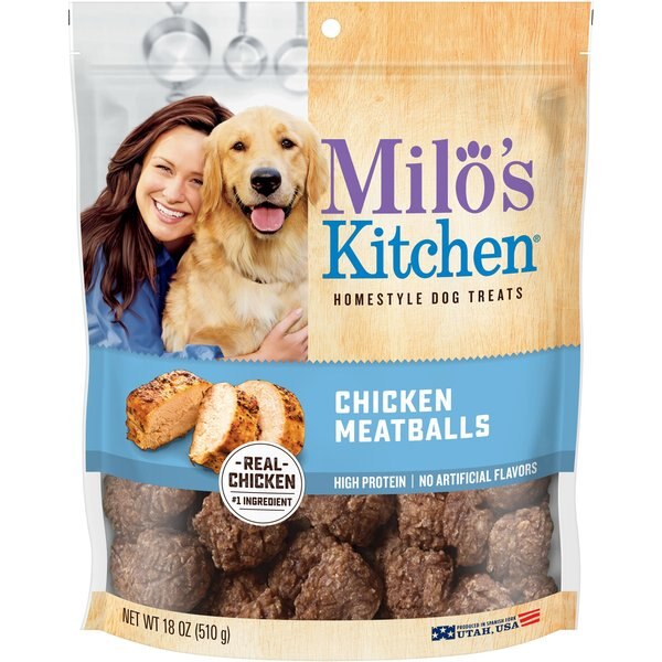 MILO'S KITCHEN Chicken Meatballs Dog Treats, 18-oz bag - Chewy.com