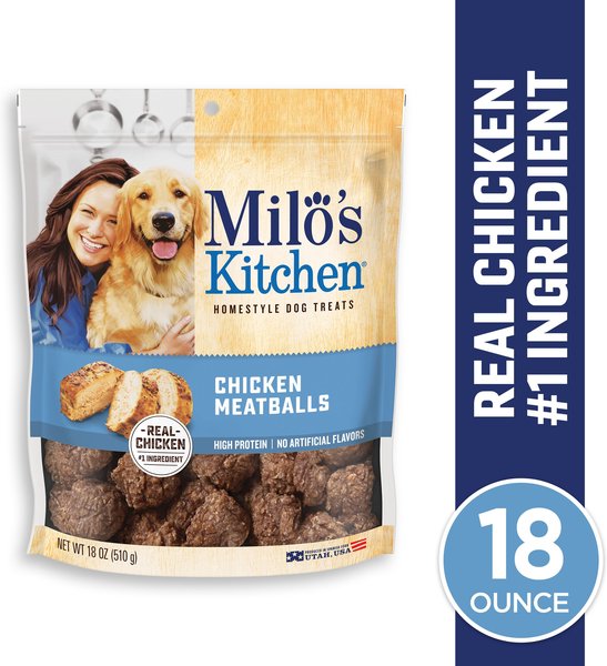 MILO'S KITCHEN Chicken Meatballs Dog Treats, 18-oz bag - Chewy.com