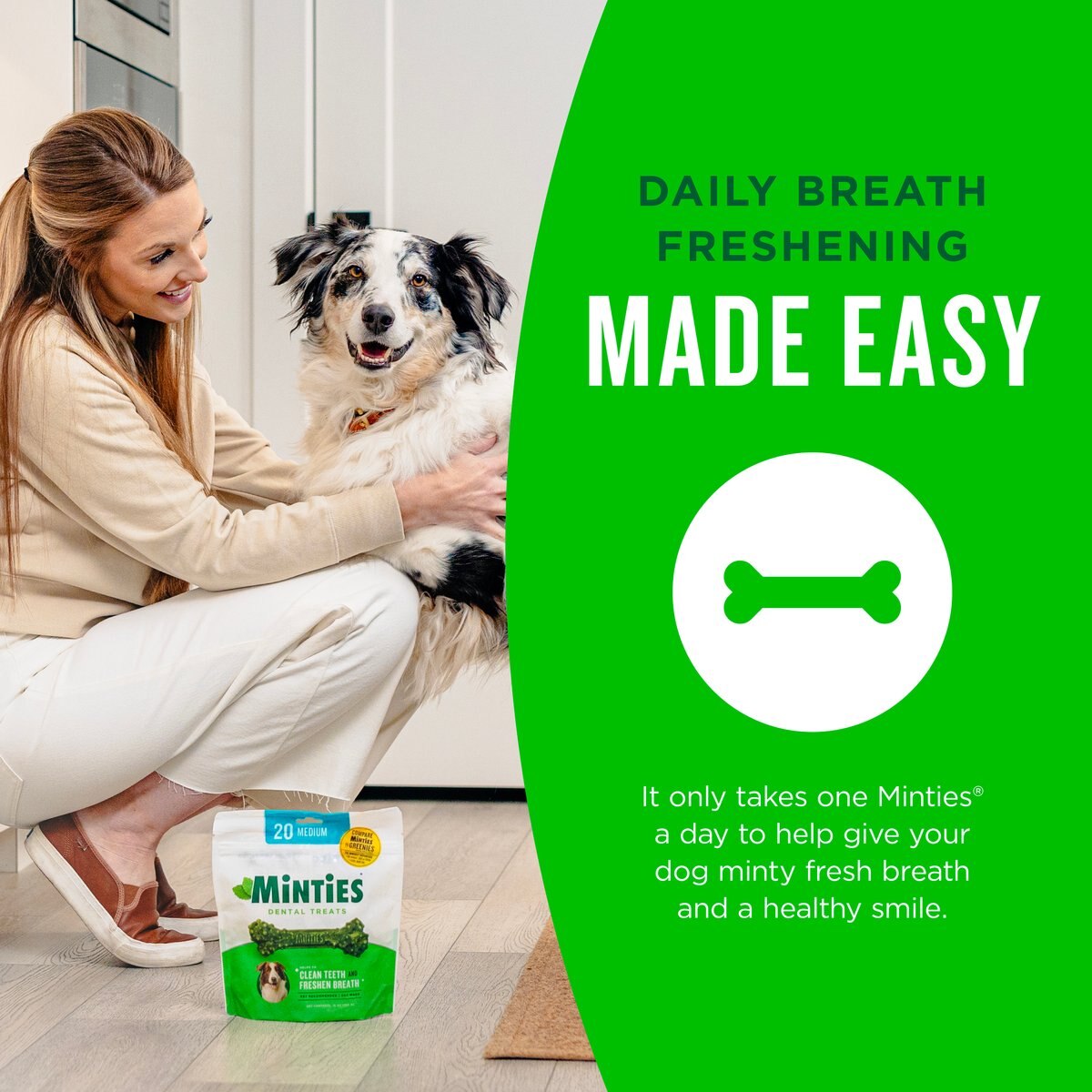 MINTIES Large Mint Flavored Dental Dog Treats 50+ lbs, 48-oz bag, 36 ...