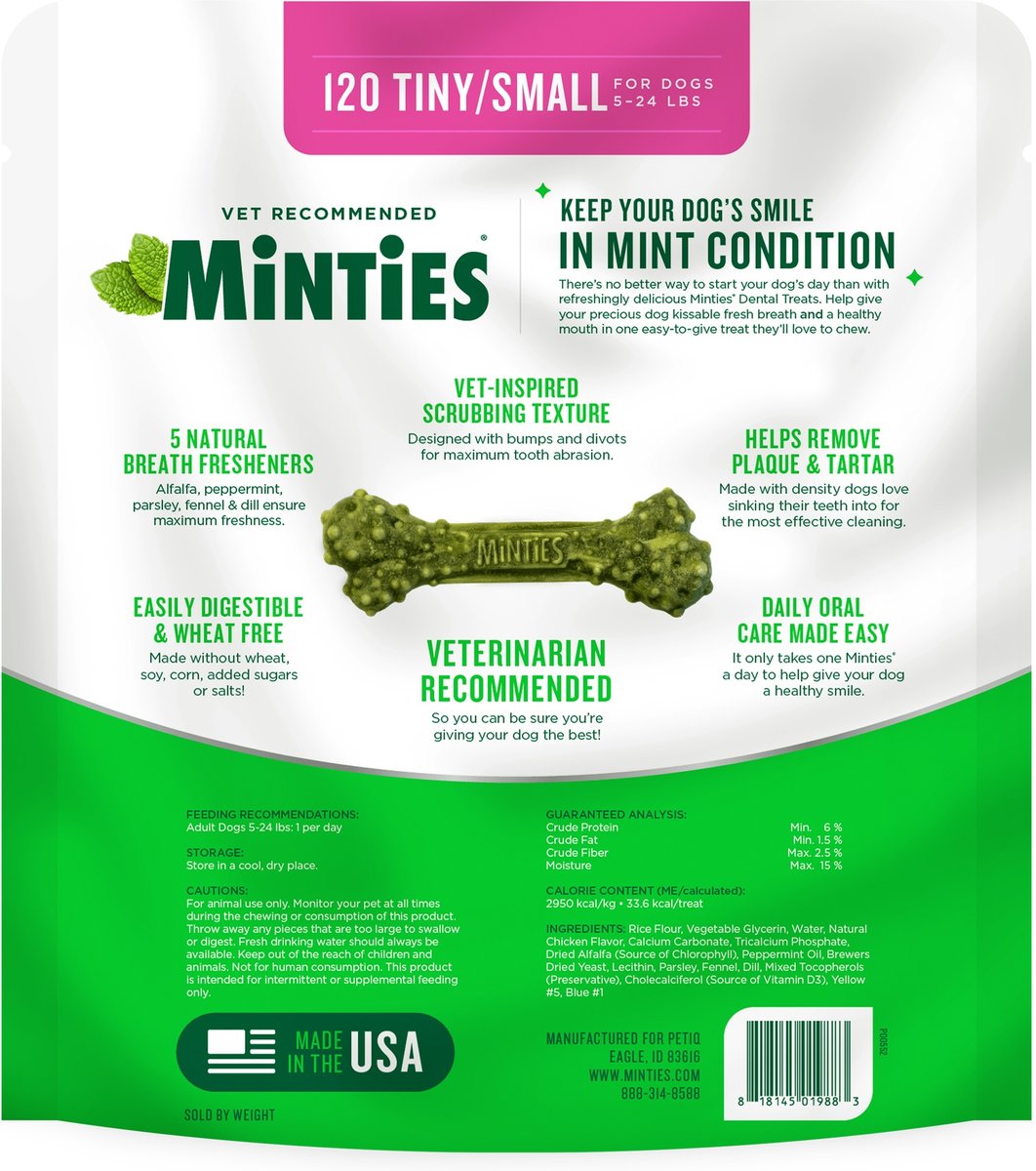 MINTIES Tiny/Small Mint Flavored Dental Treats for Dogs, 5-24 lbs, 48 ...