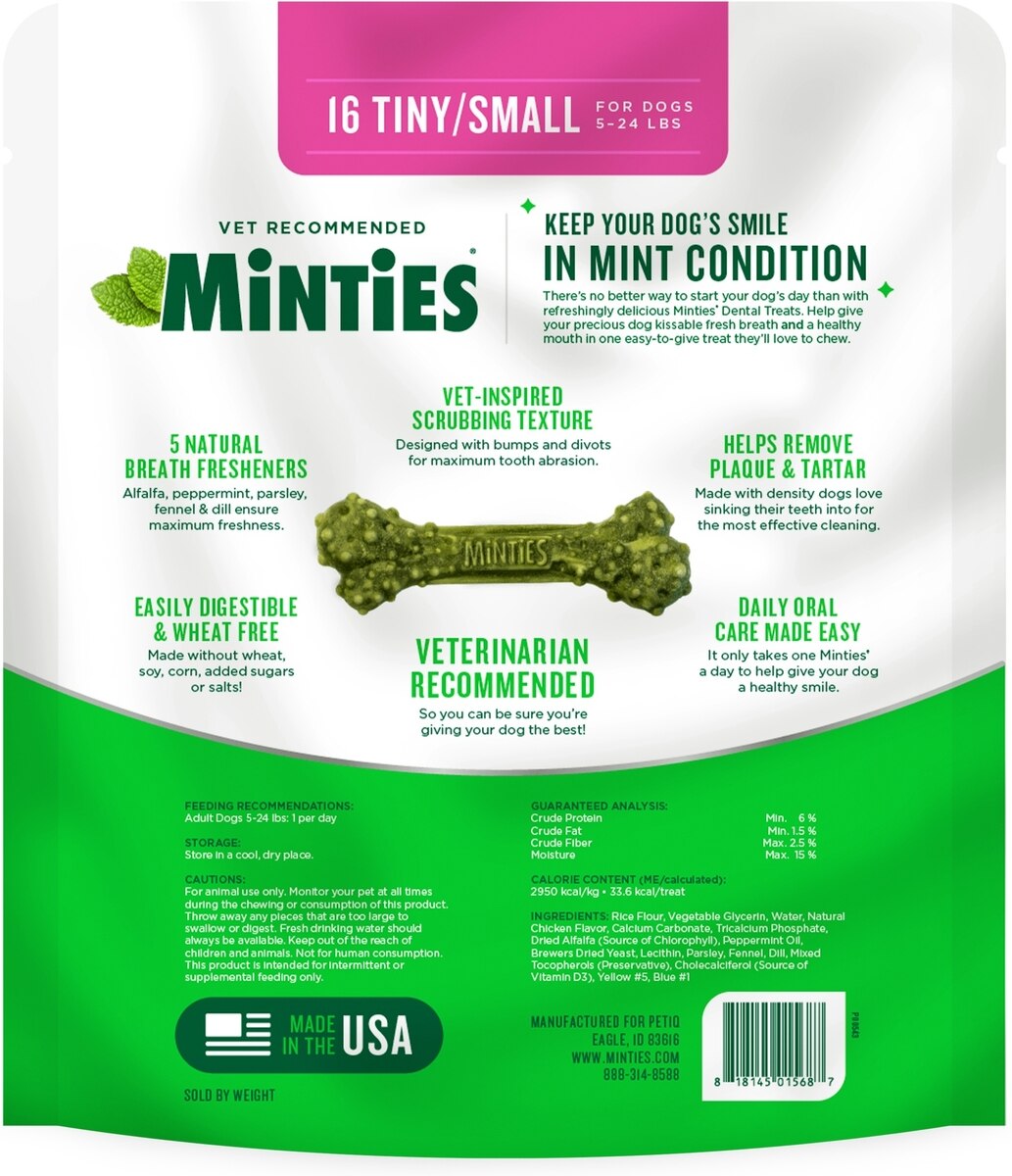MINTIES Tiny/Small Mint Flavored Dental Treats for Dogs, 5-24 lbs, 6.4 ...