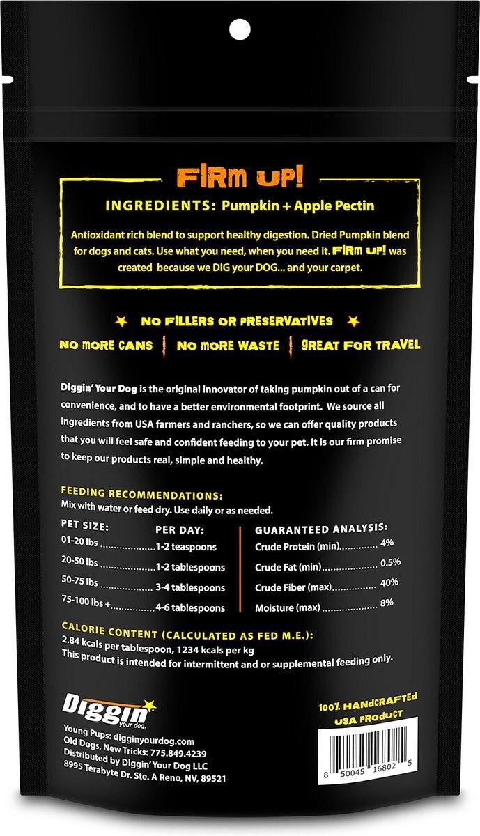 DIGGIN' YOUR DOG Firm Up! Pumpkin Digestive Aid Powder Supplement for ...