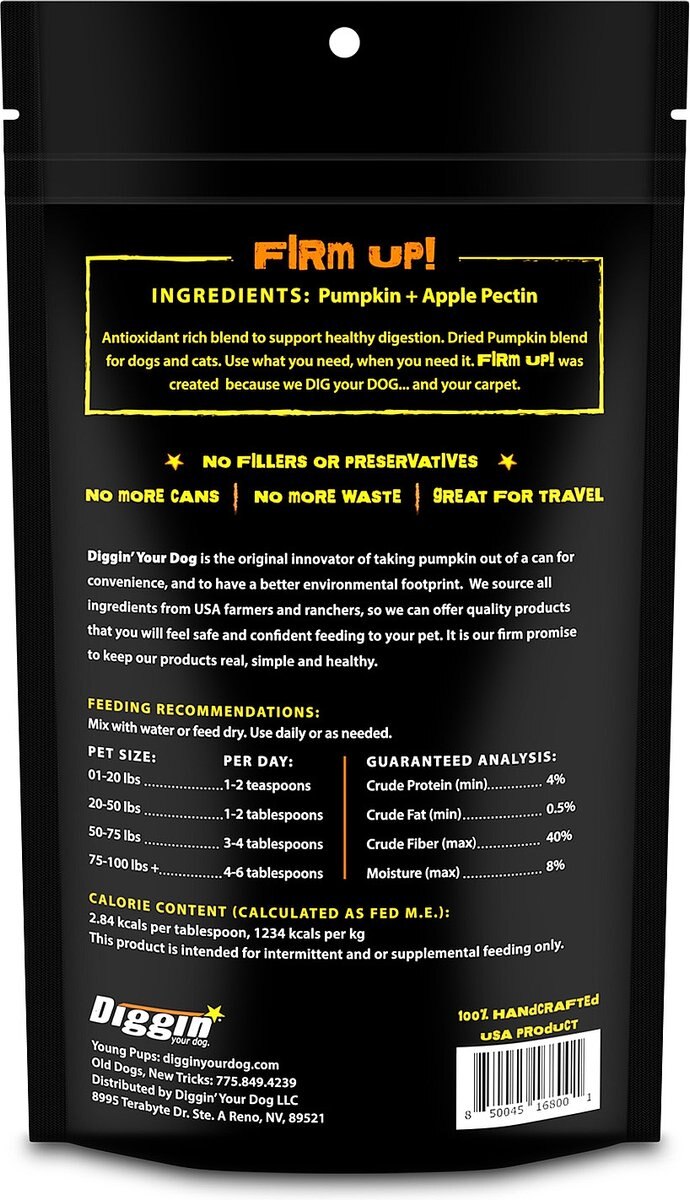 DIGGIN' YOUR DOG Firm Up! Pumpkin Digestive Aid Powder Supplement for ...