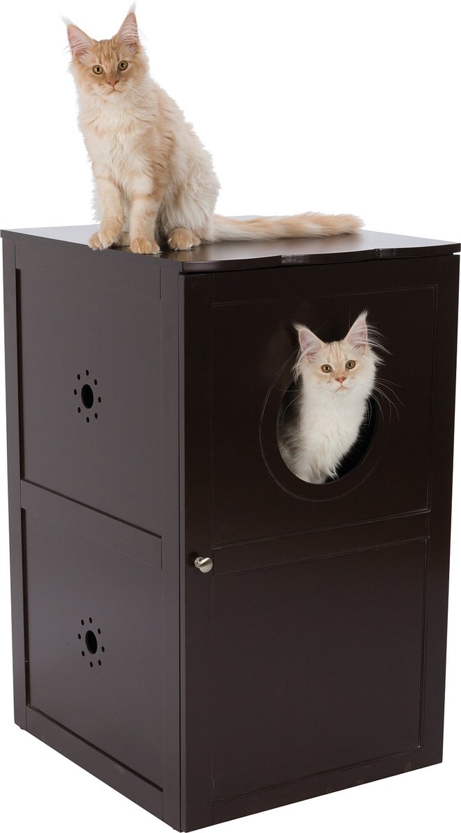 TRIXIE 2-Story Wooden Cat Litter Box Enclosure, Espresso - Chewy.com