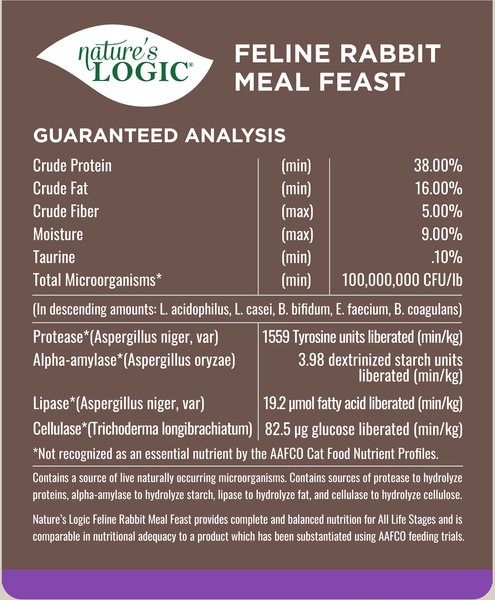 NATURE'S LOGIC Feline Rabbit Meal Feast All Life Stages Dry Cat Food, 3 ...