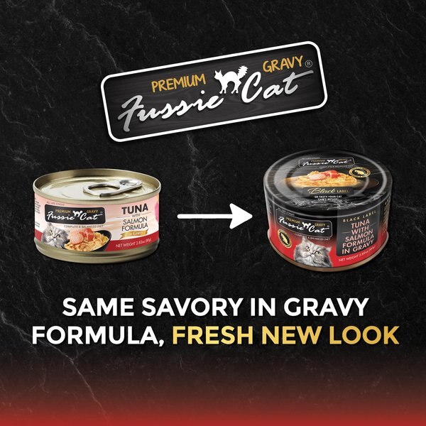 FUSSIE CAT Tuna with Salmon in Gravy Wet Cat Food, 2.82-oz can, case of ...