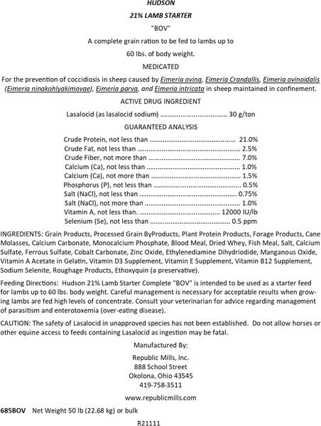 HUDSON FEEDS Starter Medicated Bovatec 21% Protein Lamb Feed, 50-lb bag ...