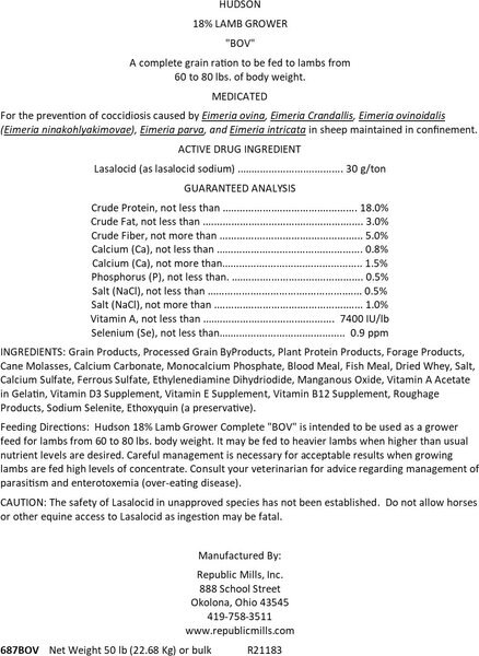 HUDSON FEEDS Grower Medicated Bovatec 18% Protein Lamb Feed, 50-lb bag ...