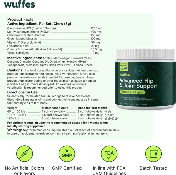 WUFFES Advanced Hip & Joint Supplement with Glucosamine & Chondroitin for Large Dogs, Pack of 2 ...