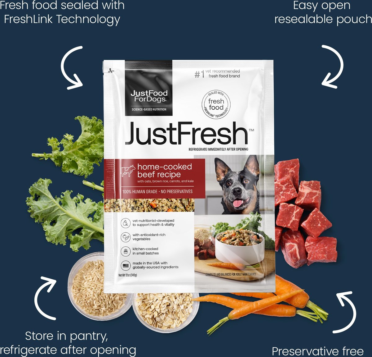 JUSTFOODFORDOGS JustFresh Human Grade Home-Cooked Beef Recipe Fresh Dog ...