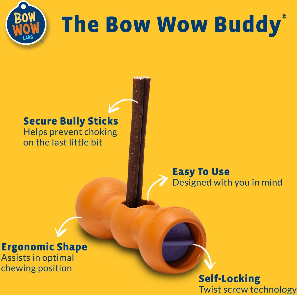 BOW WOW LABS Buddy Safety Device Bully Stick Treat Holder, Orange ...