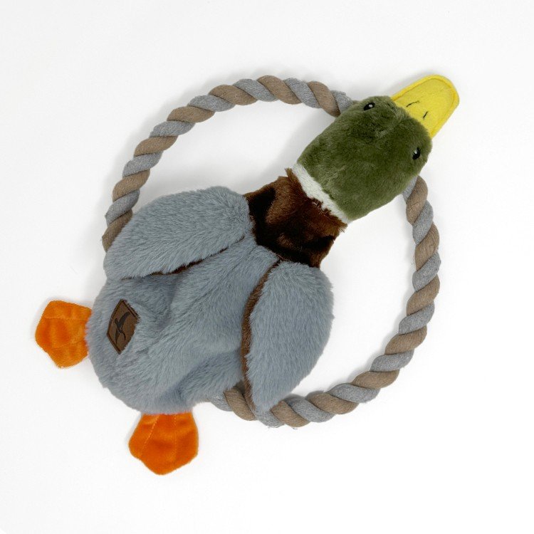 EDDIE BAUER 10-in Rope Toy with Duck Plush Dog Toy, Grey/Green - Chewy.com