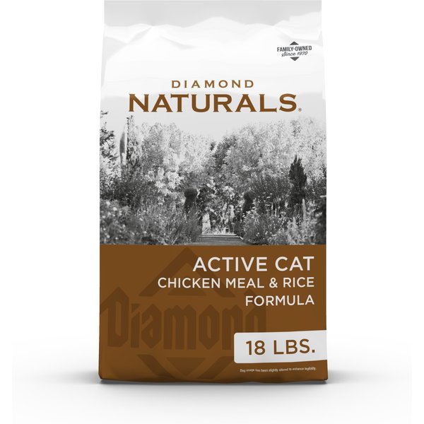 DIAMOND Naturals Active Chicken Meal & Rice Formula Dry Cat Food, 18-lb ...