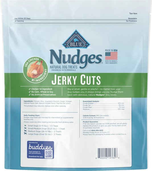 BLUE BUFFALO Nudges Jerky Cuts Chicken Dog Treats, 36-oz bag, bundle of ...