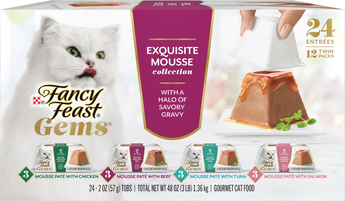 FANCY FEAST Gems Mousse Salmon, Tuna, Chicken, & Beef Halo of Savory ...