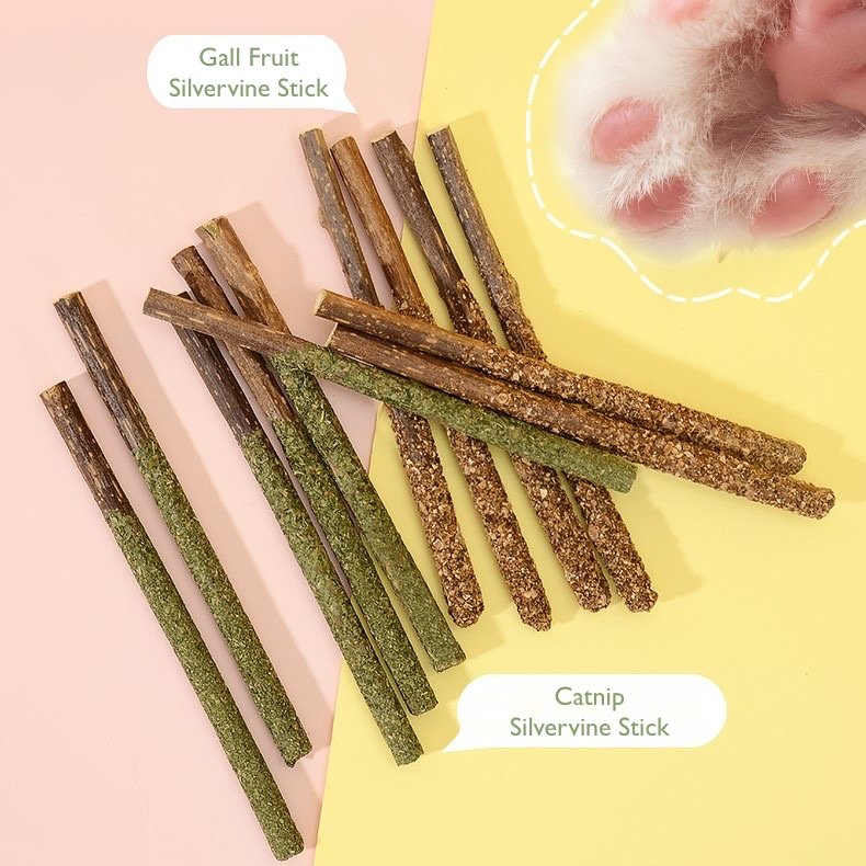 LOVELY CAVES Gall Fruit & Catnip Silvervine Chew Sticks Cat Toy, 12 ...