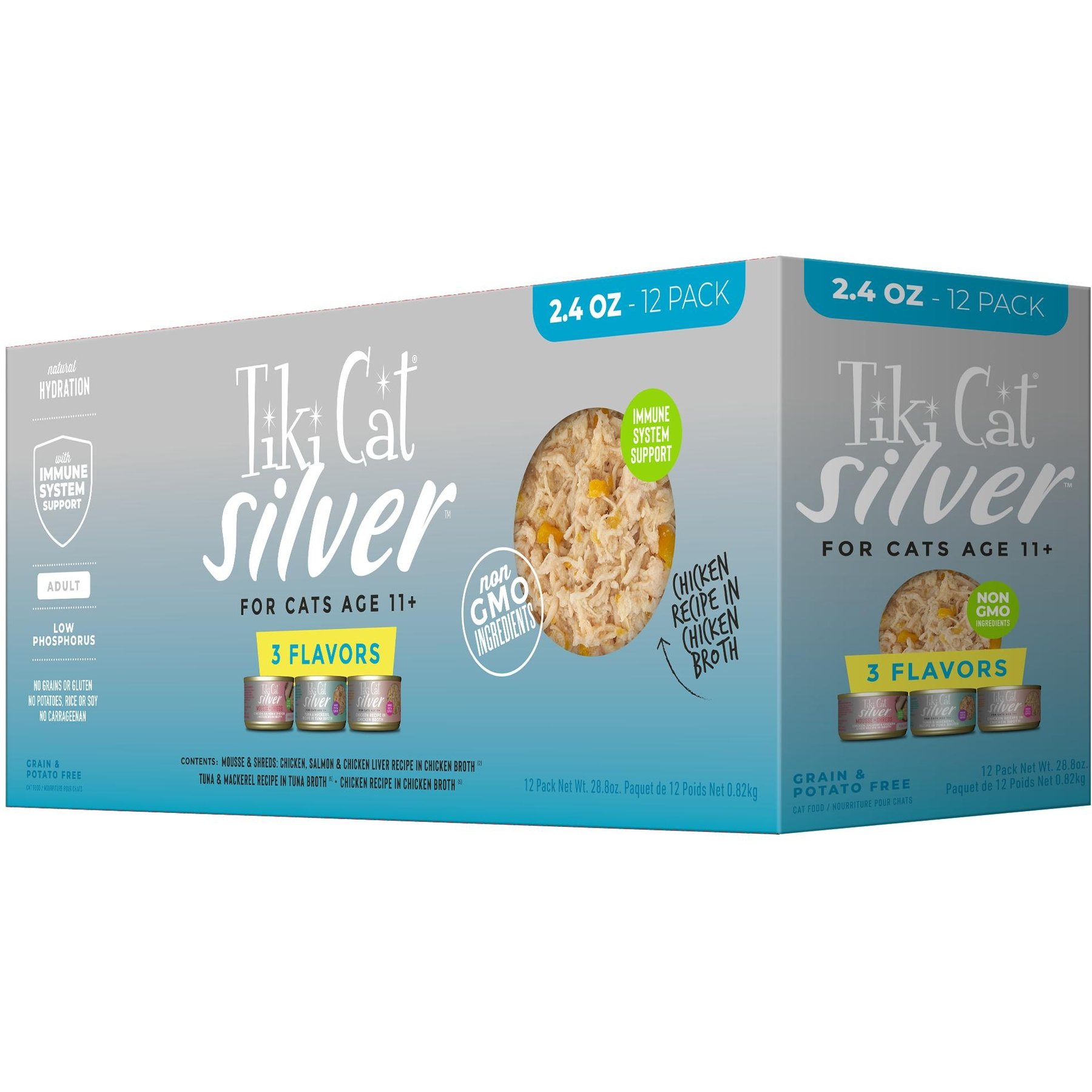 TIKI CAT Silver Variety Pack Grain-Free Wet Cat Food, 2.4-oz can, case ...