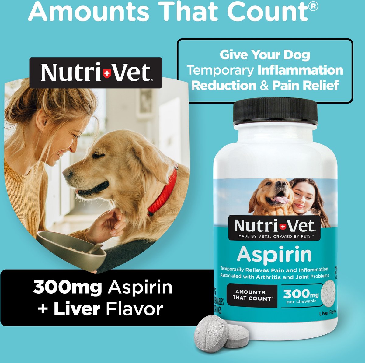 NUTRI-VET Aspirin Medication for Pain for Medium & Large Breed Dogs, 75 count - Chewy.com