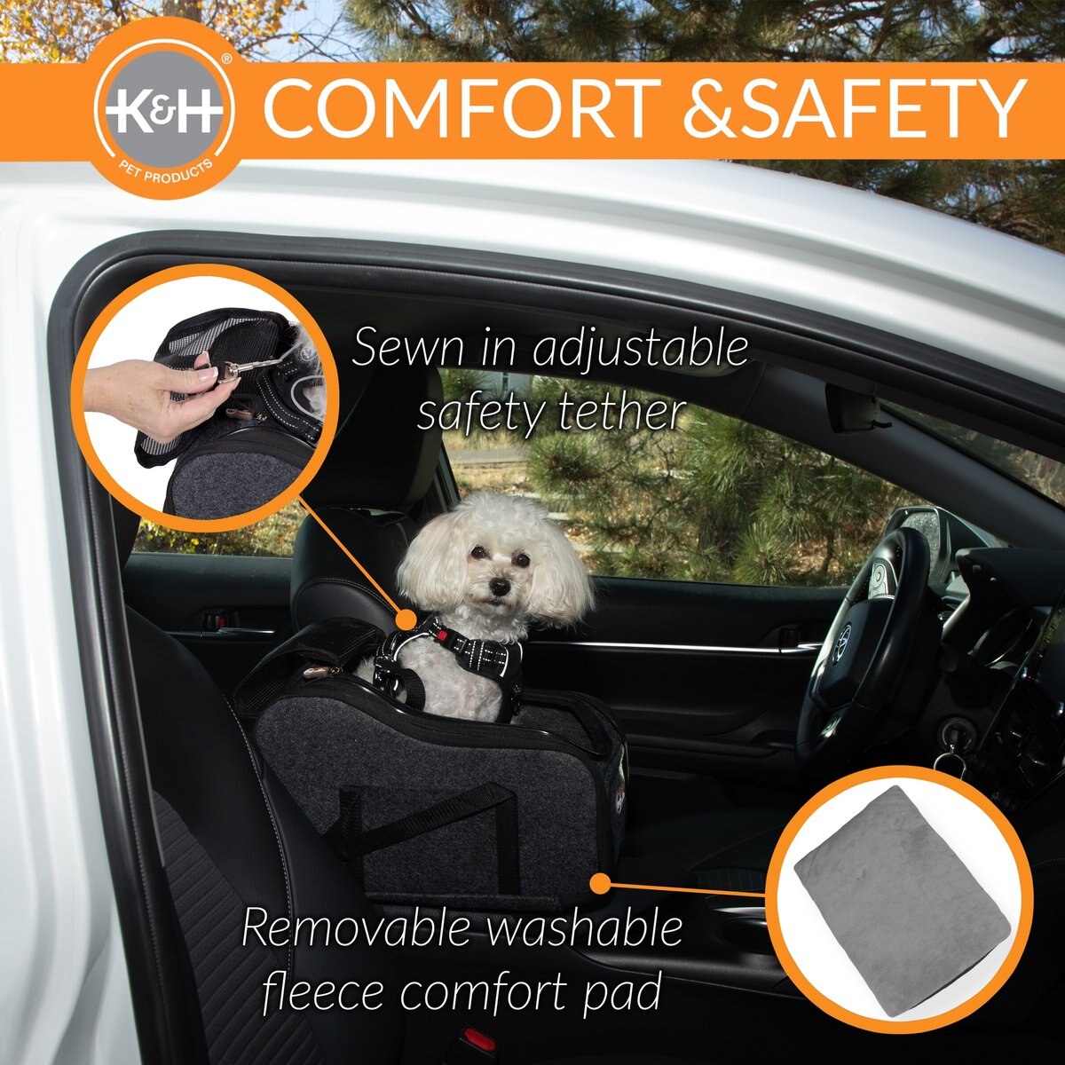 K&H PET PRODUCTS Portable Console Dog Car Booster Seat, Charcoal ...