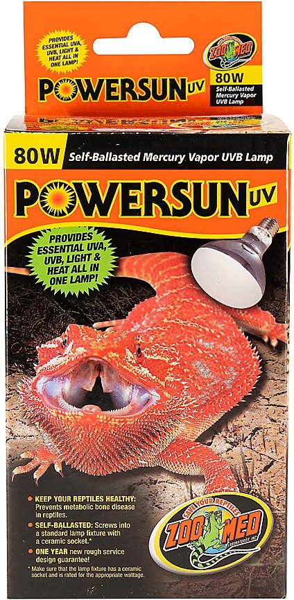 ZOO MED PowerSun UV Self-Ballasted Mercury Vapor UVB Reptile Terrarium Lamp, 80-watt - Chewy.com