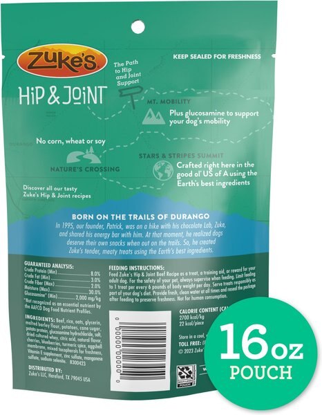 ZUKE'S Hip & Joint Natural Bag of Treats with Hip & Joint Support Beef ...