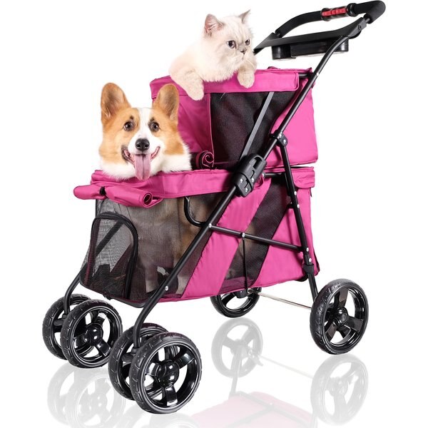 HPZ Rover Prime G2 Luxury 3-in-1 Dog & Cat Stroller, Ruby Red - Chewy.com