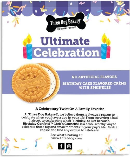 THREE DOG BAKERY Birthday Confetti Lick’n Crunch Cookie Puppy Treats ...