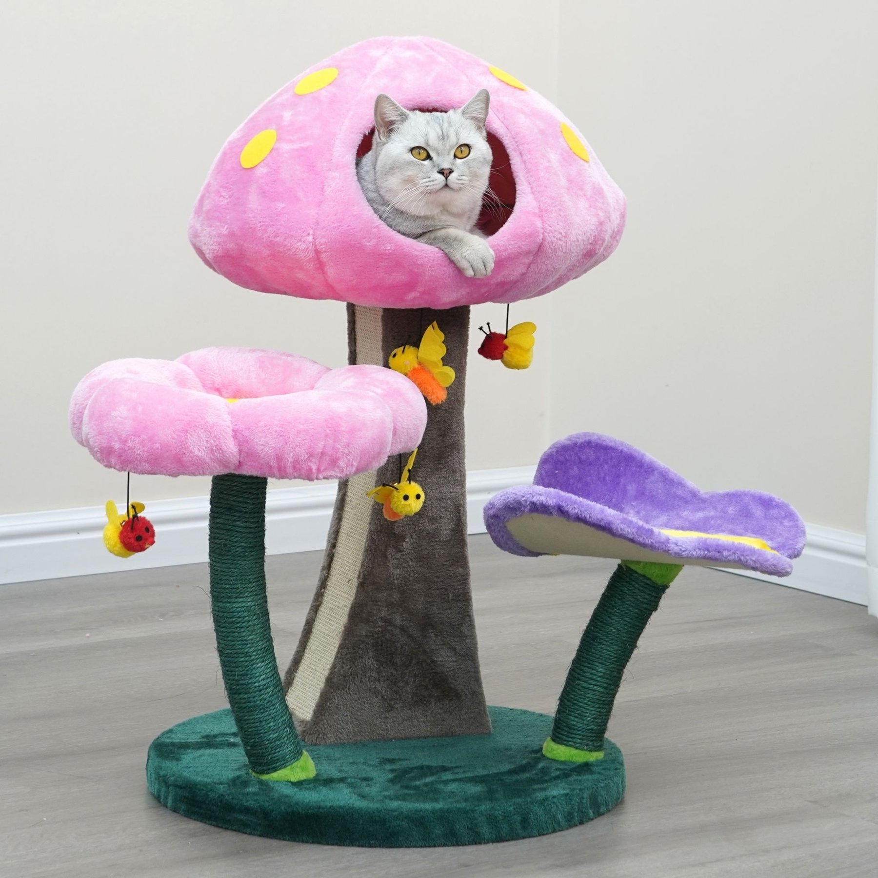 CATRY 31.1-in Mushroom Condo, Perch, Scratch Posts Cat Tree, Pink ...