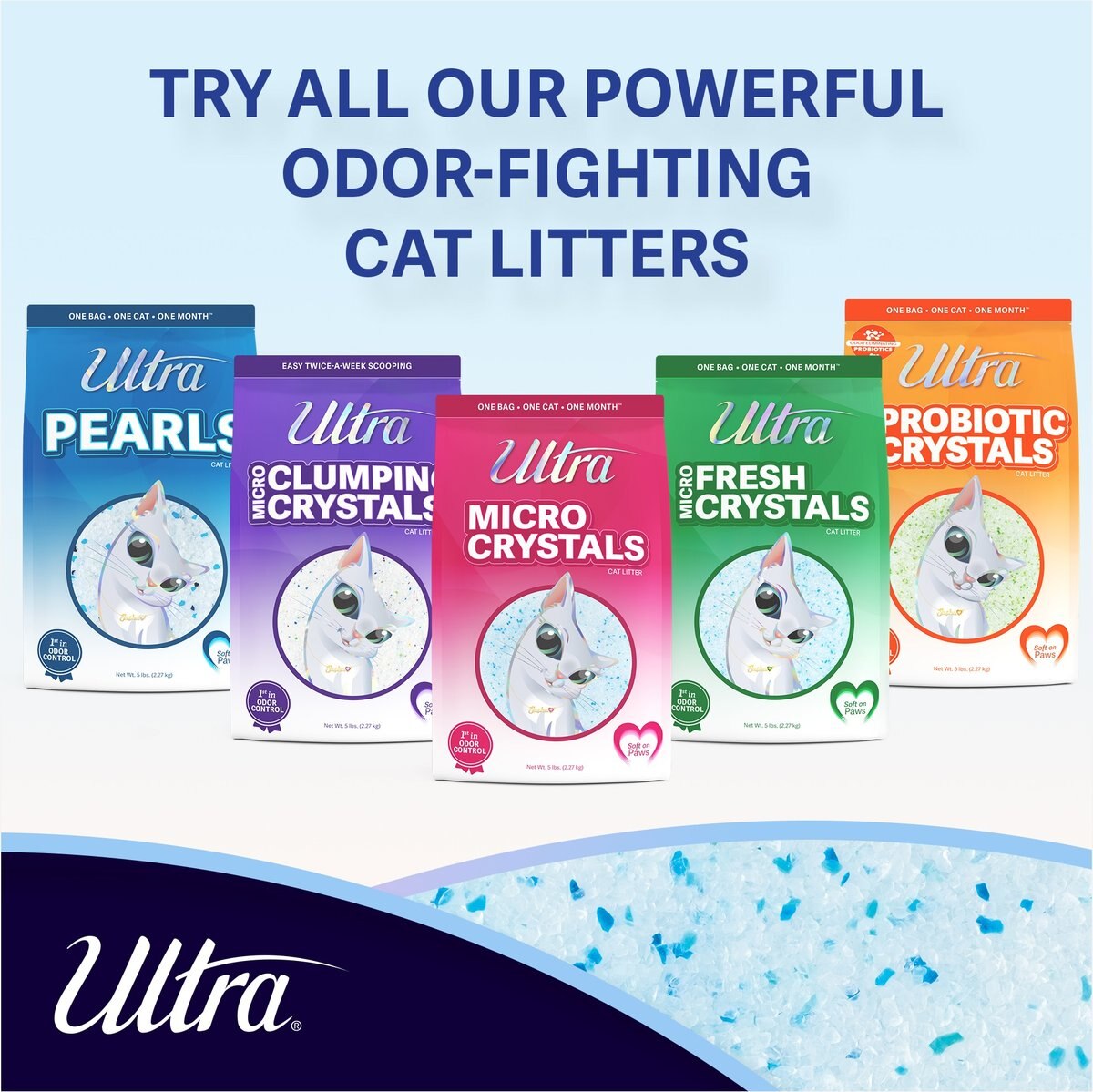 ULTRA Micro Crystals Unscented Premium Non-Clumping Cat Litter, 5-lb ...