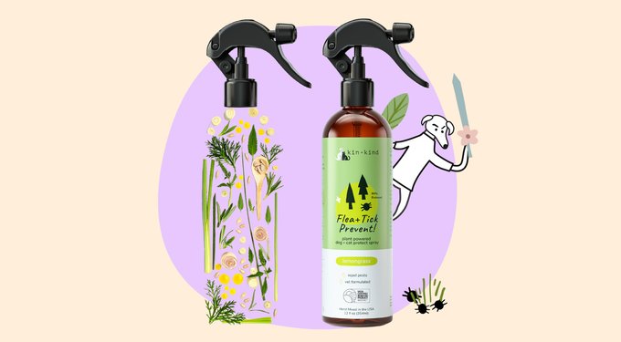 KIN+KIND Flea+Tick Prevent Lemongrass Dog & Cat Spray, 12-fl oz bottle ...