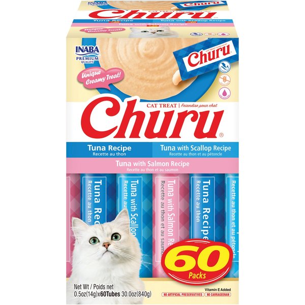 INABA Churu Tuna Variety Pack Grain-Free Lickable Cat Treats, 0.5-oz tube, 60 count - Chewy.com